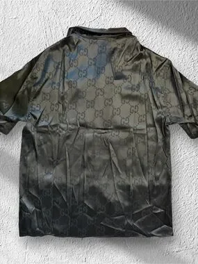 Gucci | Shirts | Gucci Mens Black Gg Monogram Satin Buttondown Shirt Xl ...